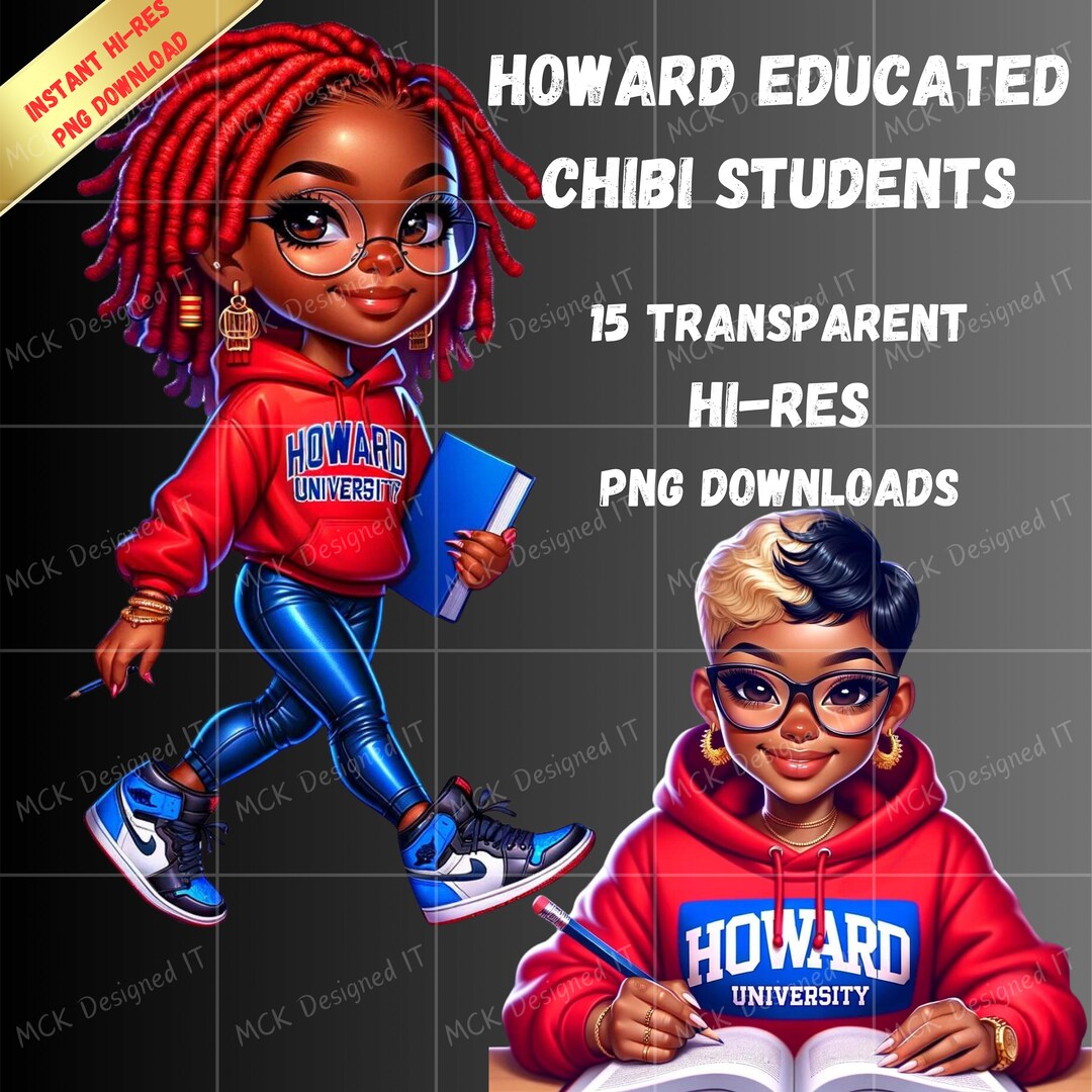 Chibi Howard, Black Chibi College, Black Chibi University, Fashion Chibi PNG, Hbcu Clipart ...