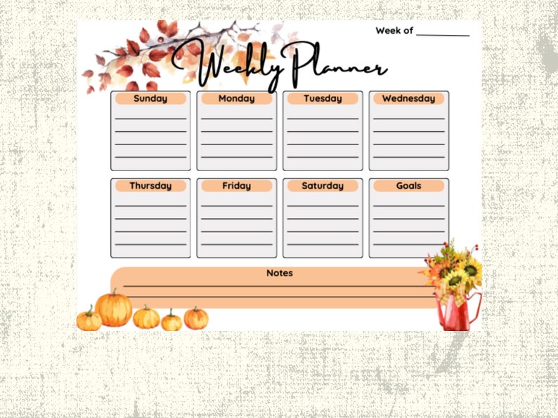 Weekly Planner Fall Printable Digital Planner Seasonal Home Office ...