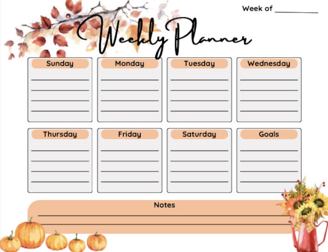 Weekly Planner Fall Printable Digital Planner Seasonal Home Office ...