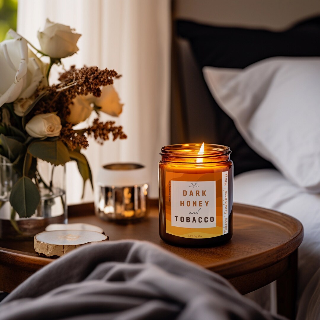Dark Honey & Tobacco Scented Soy Candle | Soy Wax Candle | Cologne ...