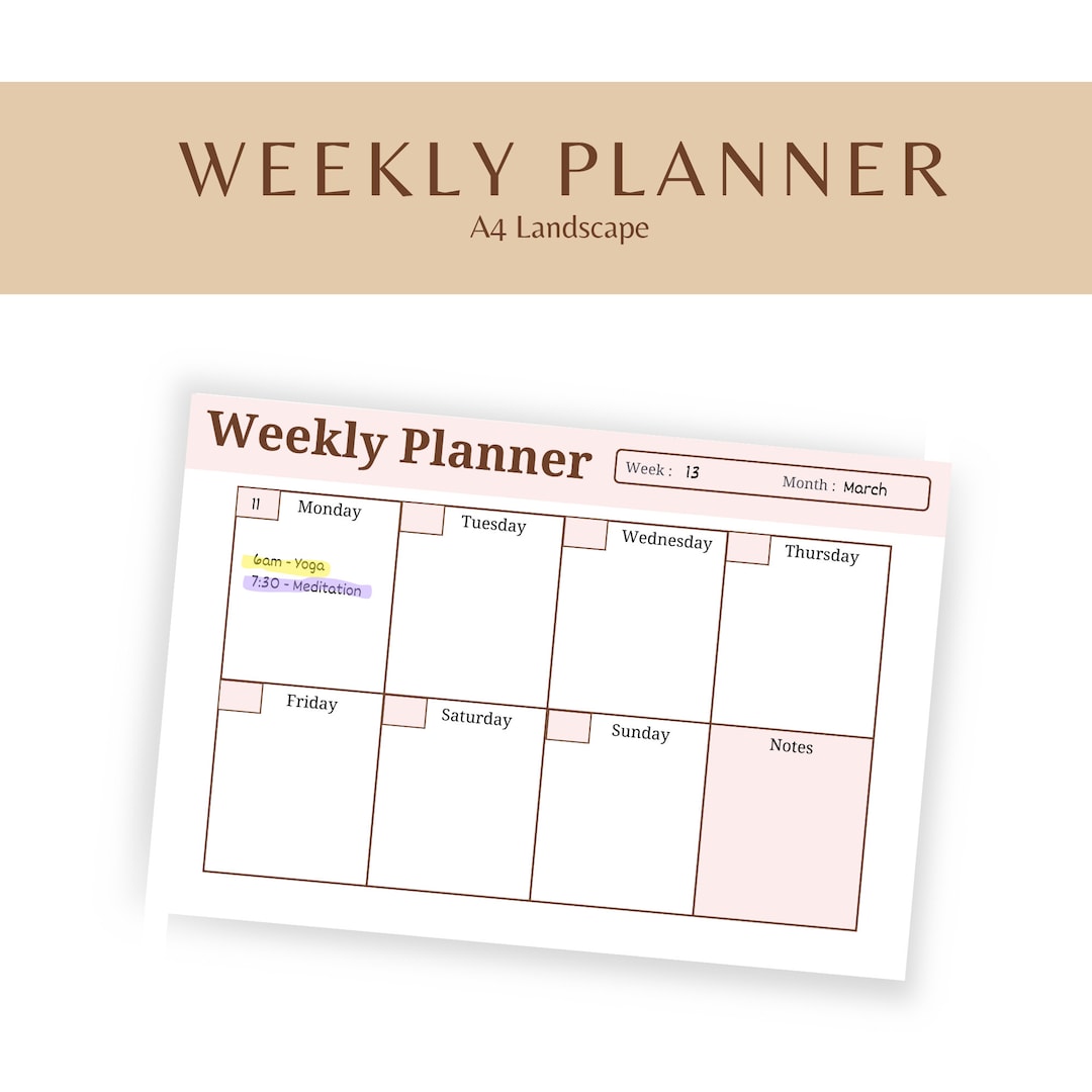 Landscape Weekly Planner 2024 Undated Printable Instant Download Weekly ...