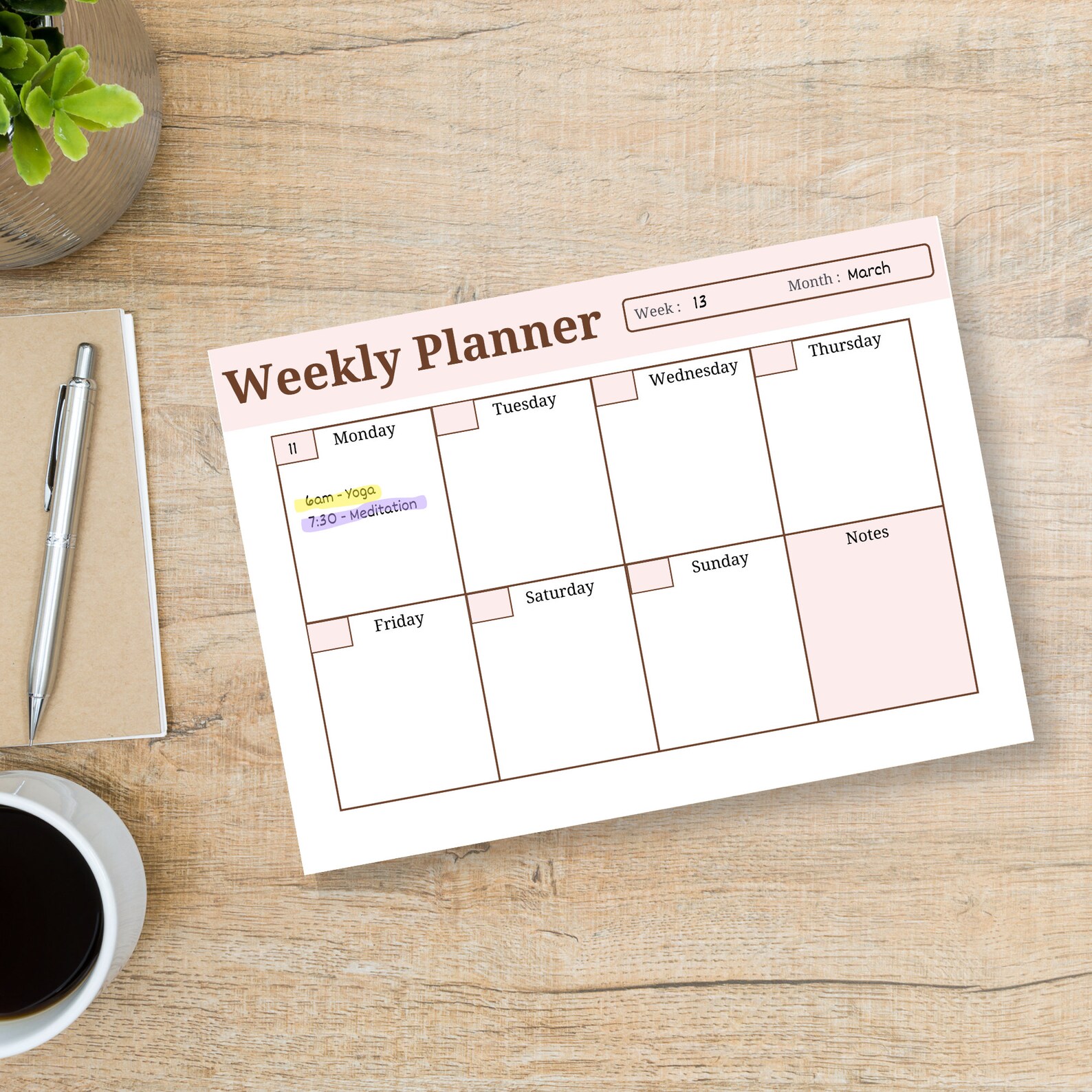 Landscape Weekly Planner 2024 Undated Printable Instant Download Weekly ...