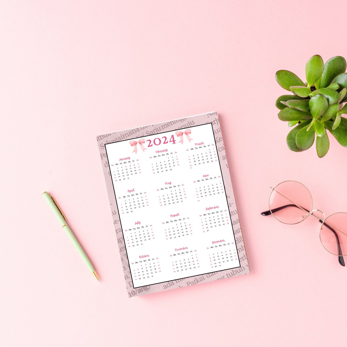 Coquette Pink Daily Planner 2024 Pink Planner Chic Daily Organizer ...