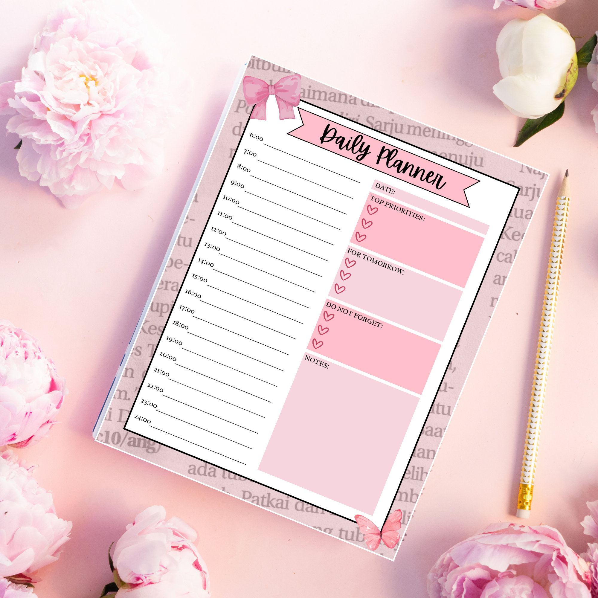 Coquette Pink Daily Planner 2024 Pink Planner Chic Daily Organizer Girly Planner Feminine ...