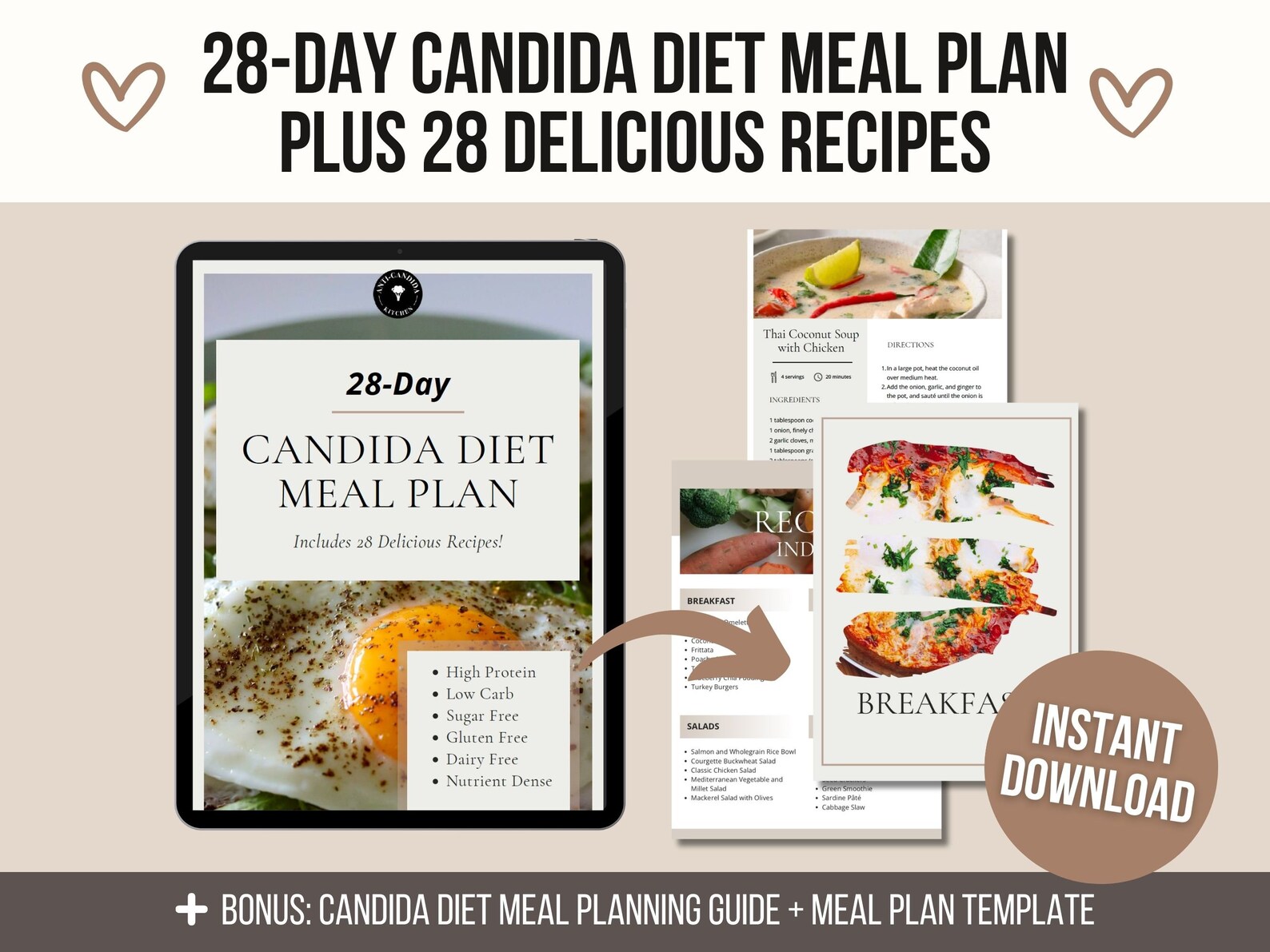 28-day Candida Diet Meal Plan, Candida Diet Recipes, Meal Planning ...
