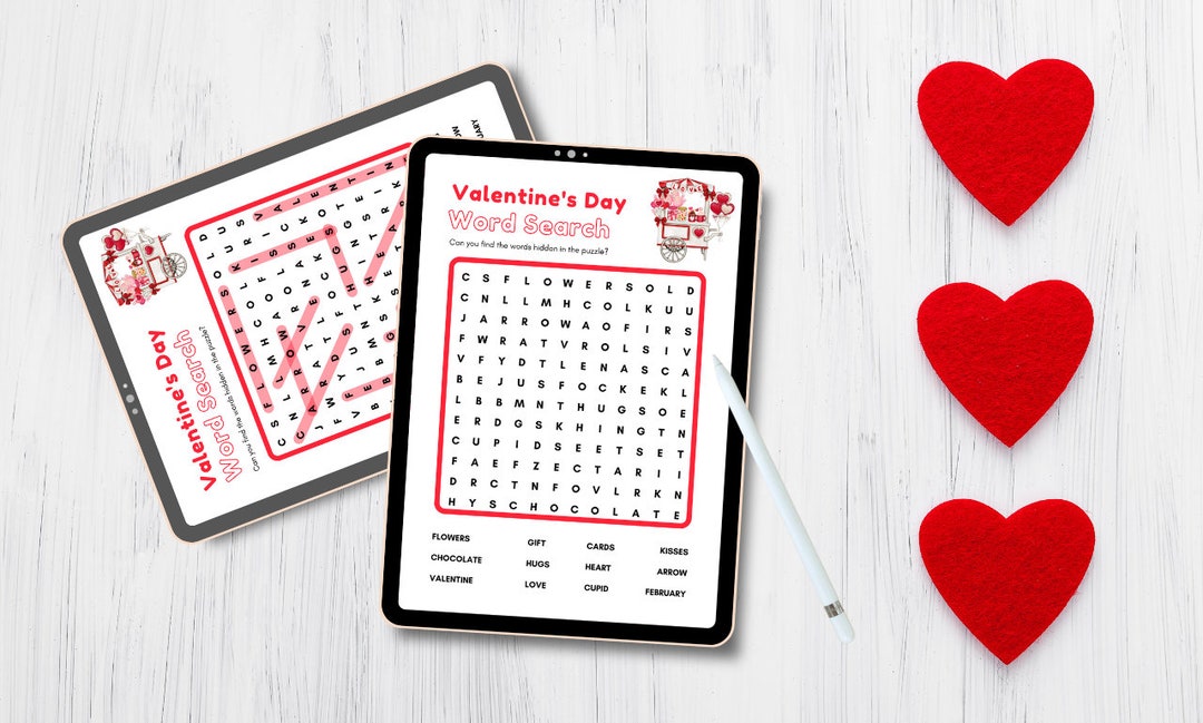 Valentine's Day Word Search Printable Game With Answer Key, Valentine's ...