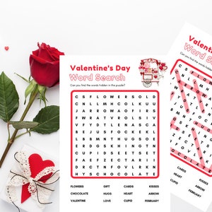 Valentine's Day Word Search Printable Game With Answer Key, Valentine's ...