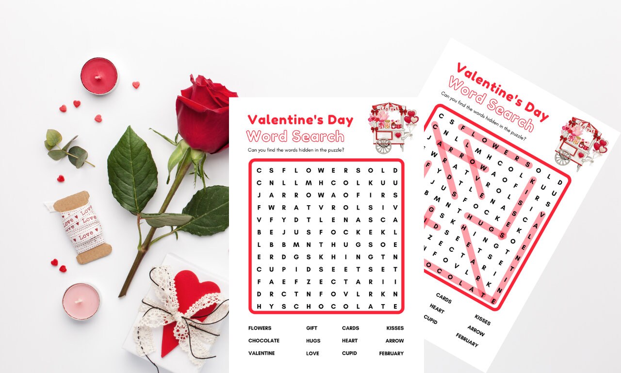 Valentine's Day Word Search Printable Game With Answer Key, Valentine's ...