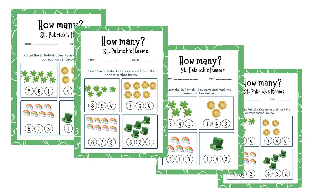 Green St Patrick's Day Counting Numbers, Worksheet Preschool, Preschool ...