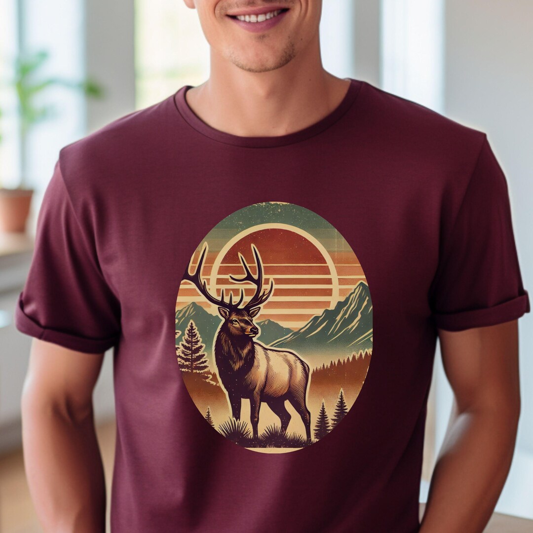 Gift for Wildlife Lover, Bull Elk, Retro Design, Out Door, Nature Lover ...