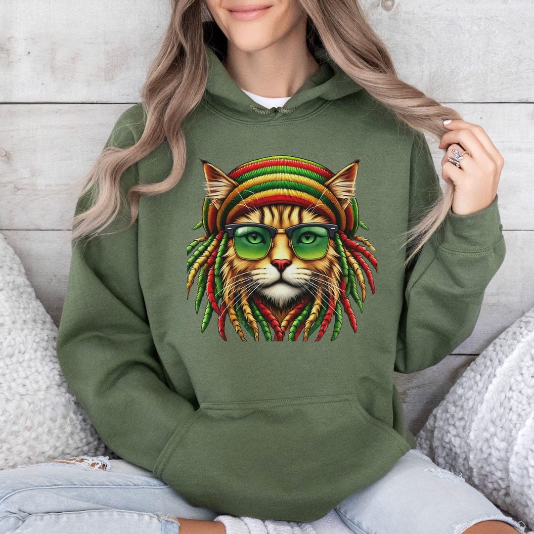Rasta Cat Hoodie: Reggae Dreadlocks, Edgy Cat Lover Gift - Etsy