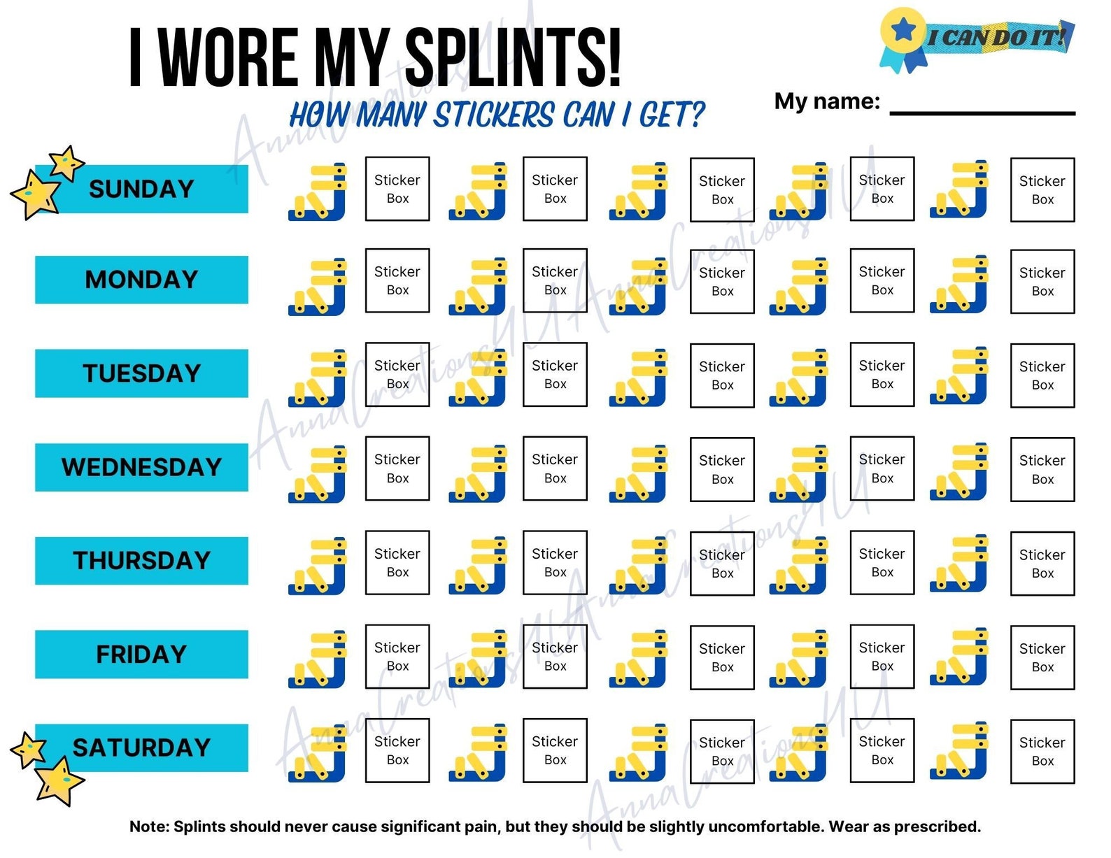 Child Reward Chart Night Day Brace Splint Wear, Toe Walking, AFO, for ...