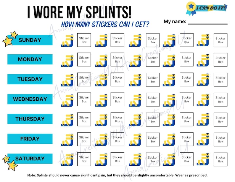 Child Reward Chart Night Day Brace Splint Wear, Toe Walking, AFO, for ...