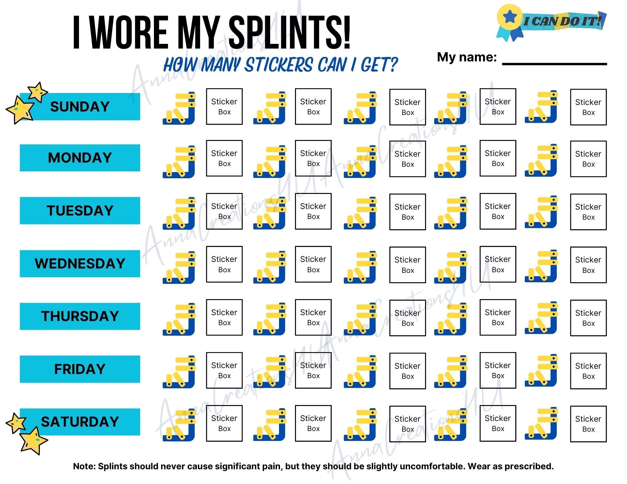 Child Reward Chart Night Day Brace Splint Wear, Toe Walking, AFO, for ...