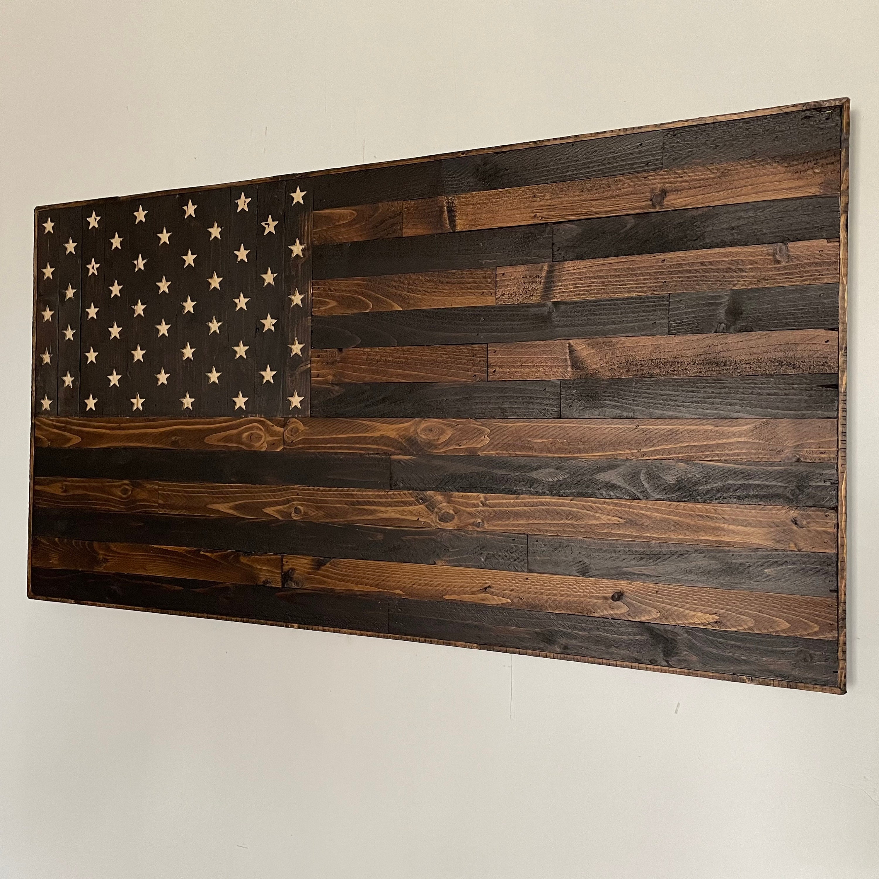 Carved American Flag Wood Wall Hanging | Rustic American Wood Flag ...