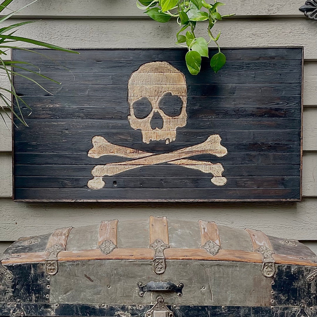 Scorched Wood Skull & Crossbones Wall Art | Pirate Flag Decor - Etsy