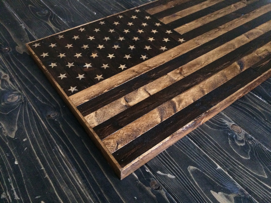Carved American Flag Wood Wall Hanging | Rustic American Wood Flag ...