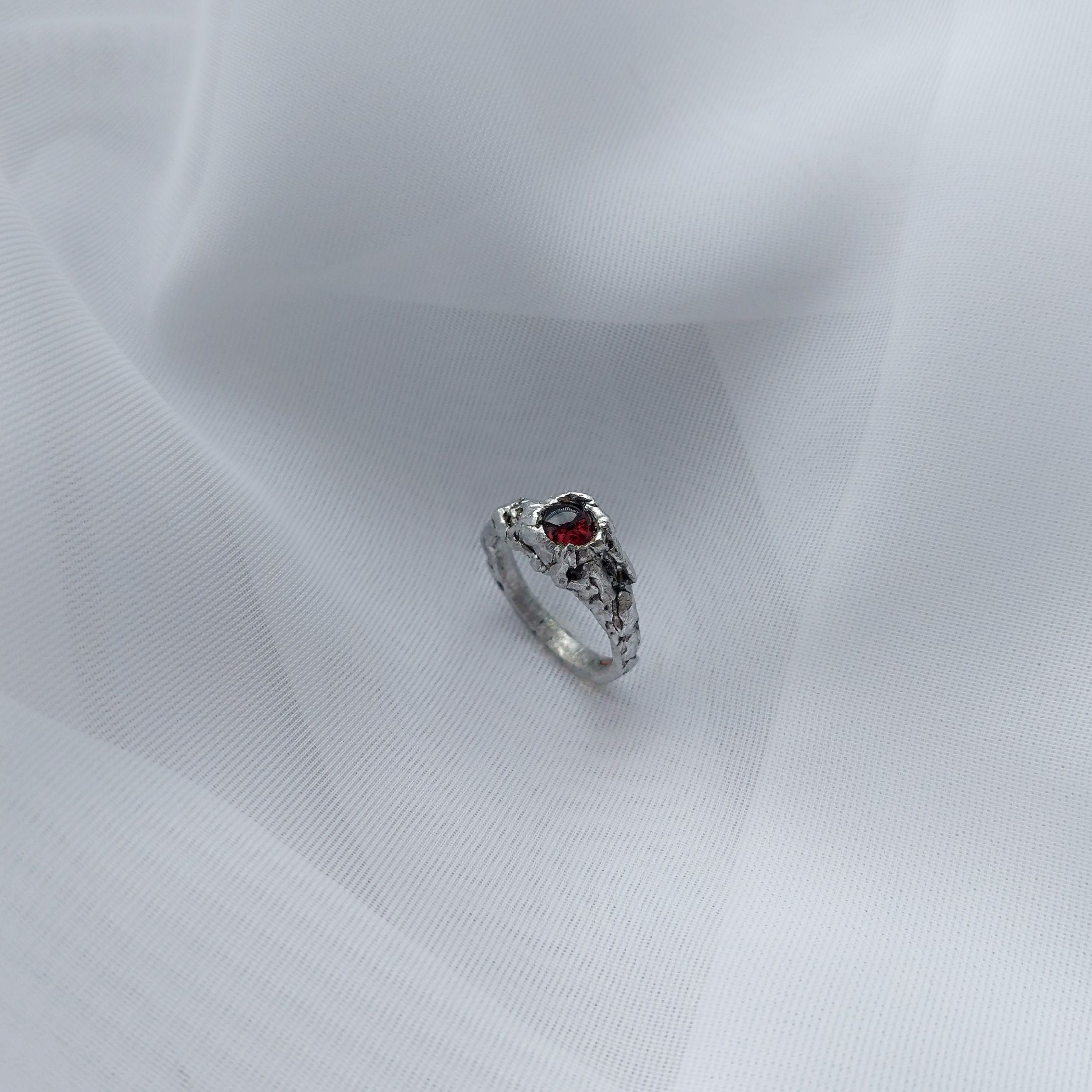 Silver Garnet Ring Volcano Lava Ring Molten Liquid Metal - Etsy