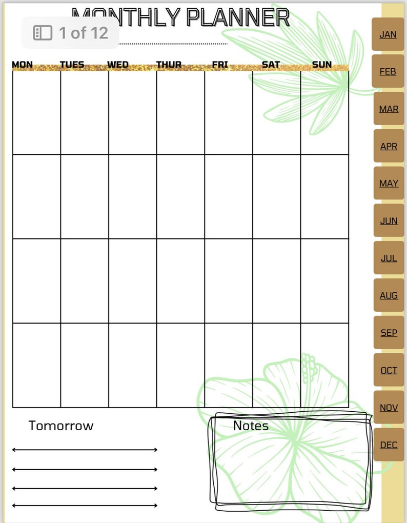 Blank Monthly Digital Planner - Etsy