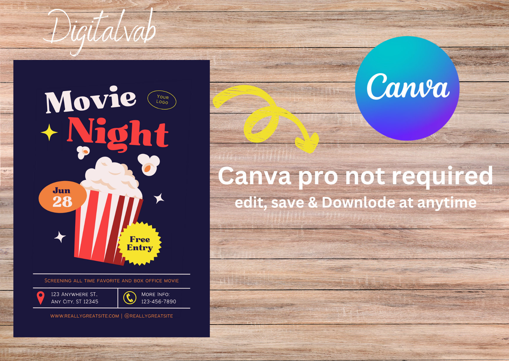 Family Movie Night Editable Flyer Fundraiser Event Poster, Cinema Party ...
