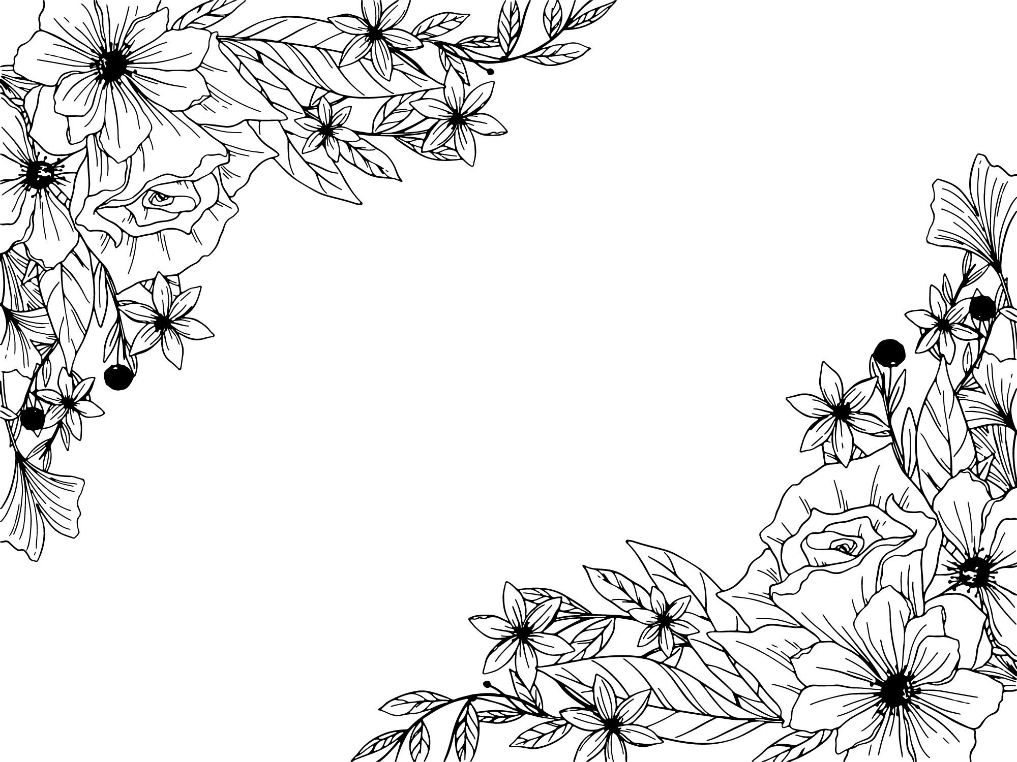 Black Flower Corner Borders