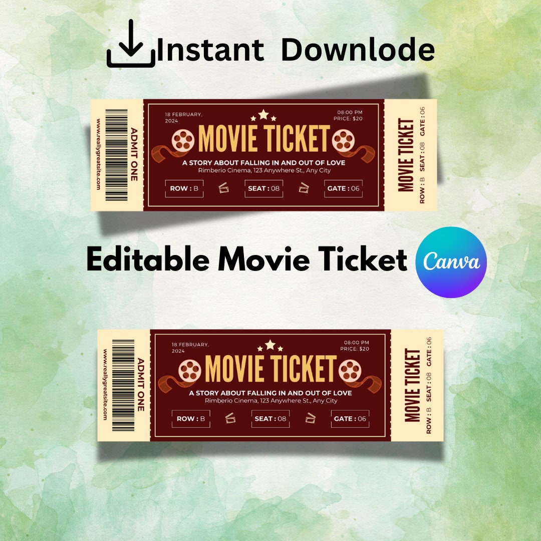 Editable Movie Night Ticket Template (canva) - Etsy