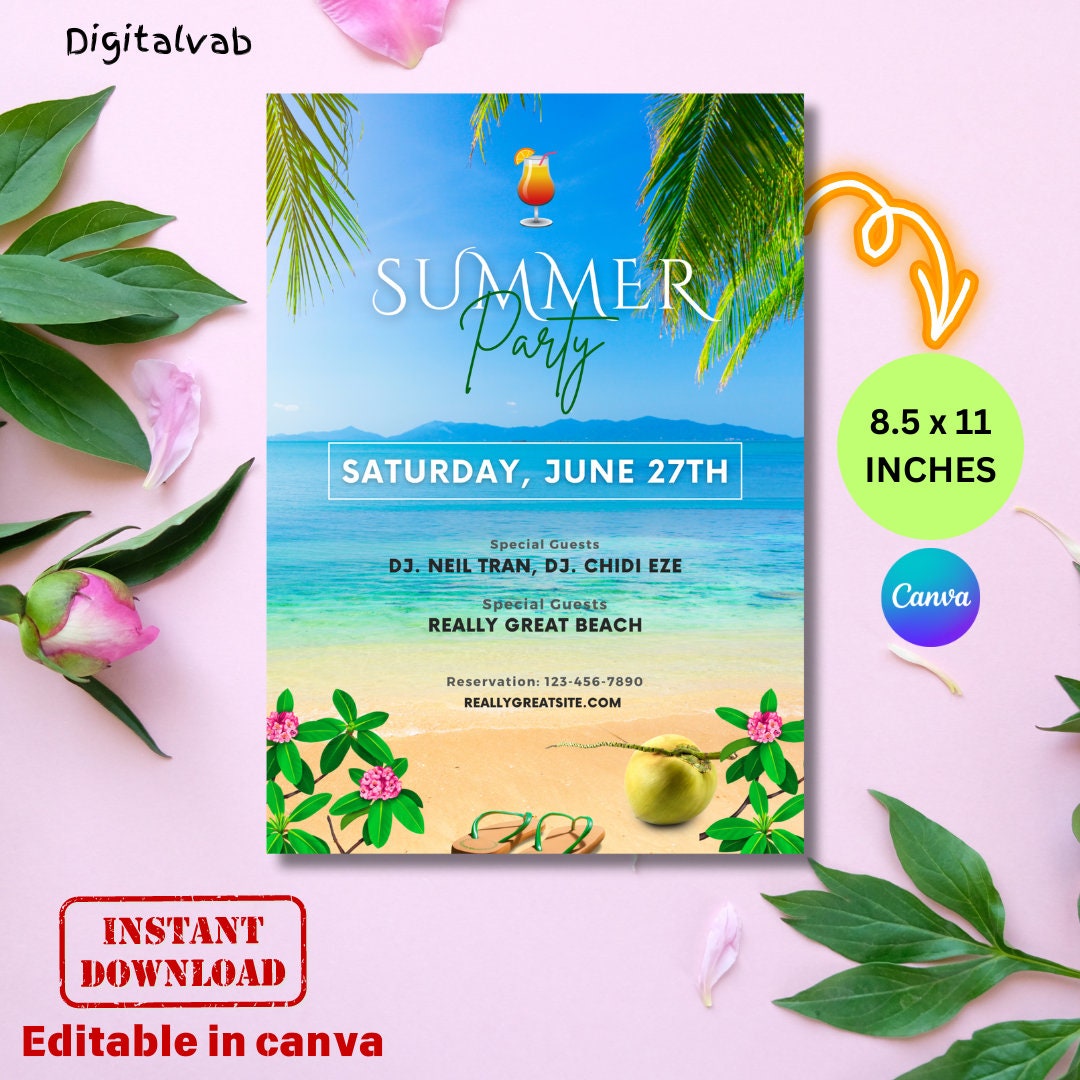 Summer Party Flyer , DIY Flyer Template Design, Pool Party Invition ...