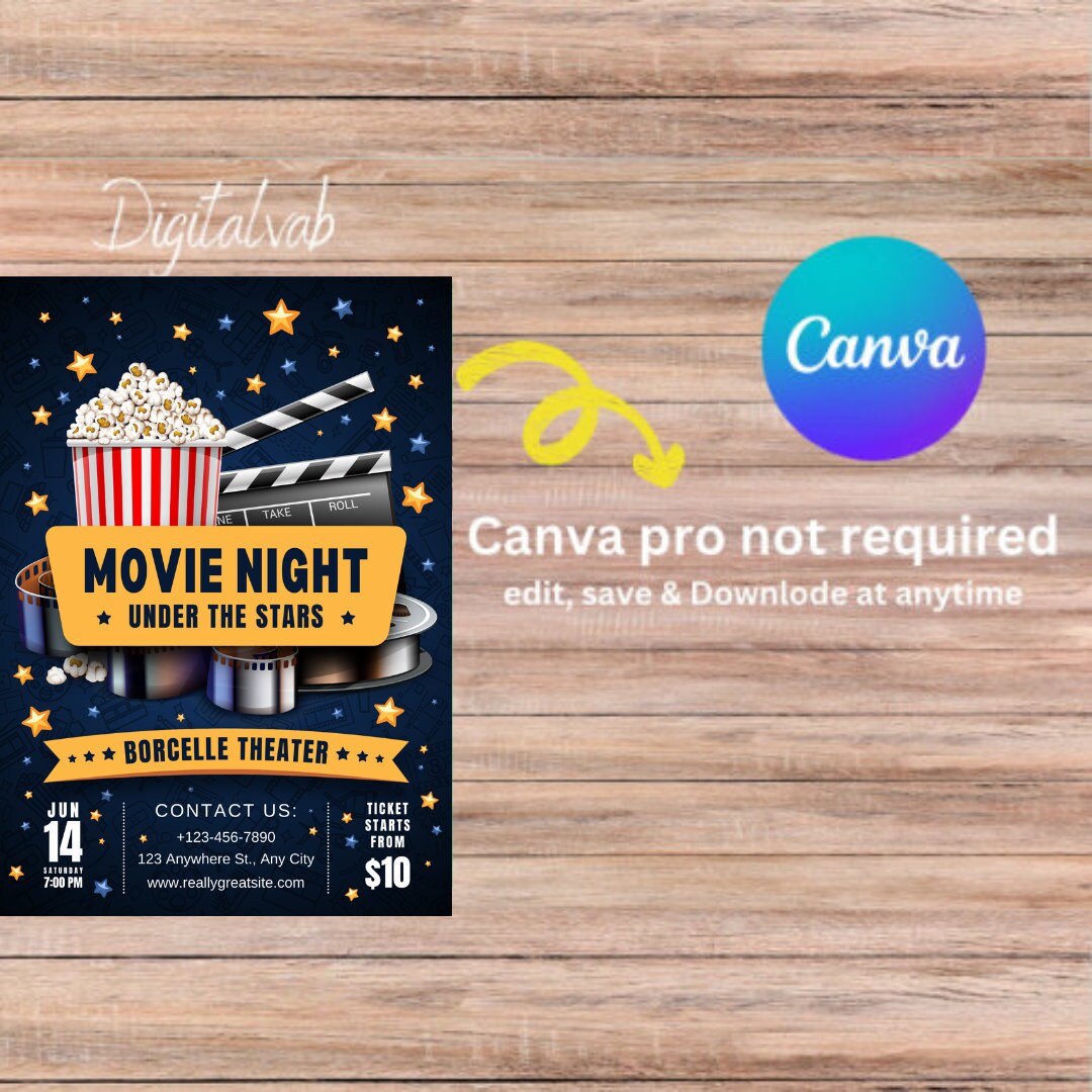 Editable Family Movie Night Flyer: Cinema Party Invitation (canva ...