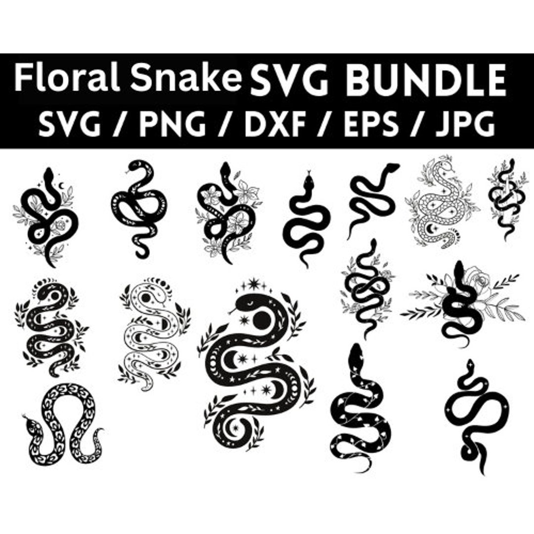Floral Snake Svg Bundle, Snake Svg, Snake With Flowers Svg,celestial ...