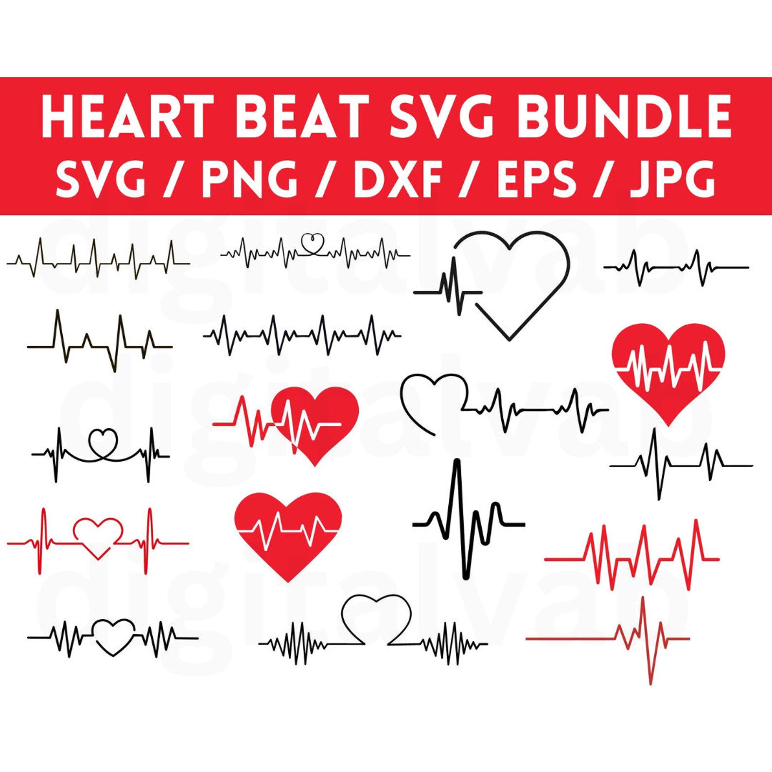 Heart Beat Svg Bundle, Heart Beat Svg, Heartbeat Svg, Cardiogram Ekg ...