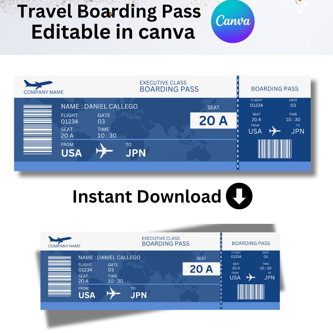 Canva Editable Boarding Pass Template: Customizable Plane Ticket ...