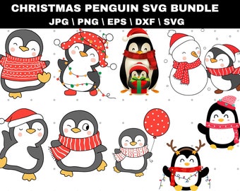 Christmas Penguin Clipart 16 PNG Bundle Cute Penguin Winter Clipart ...
