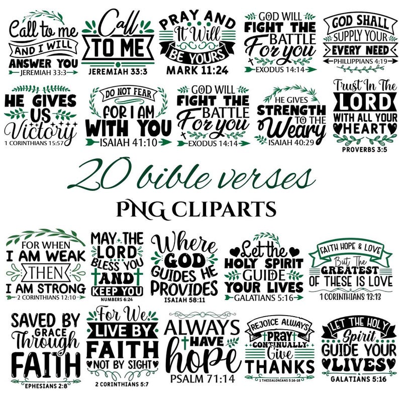 Bible Verse PNG Clipart Bundle, Scripture Faith Designs (digital ...