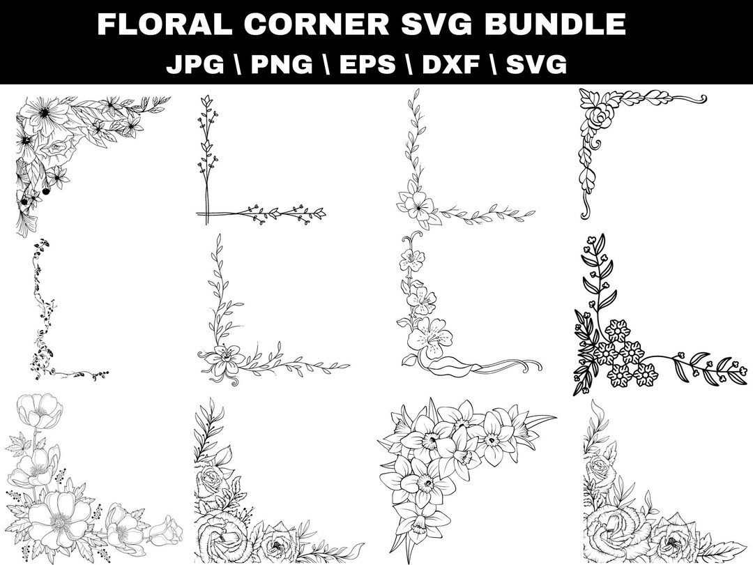 Flower Corner SVG Bundle, Flower Border, Flower Corner, Plant Corner ...