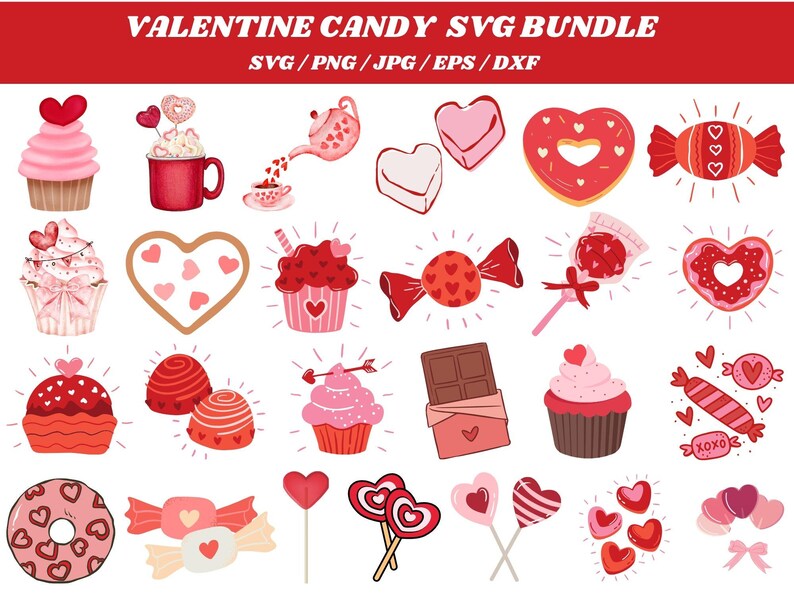 Valentine Candy SVG Bundle: Sweets & Hearts Design (digital Download ...