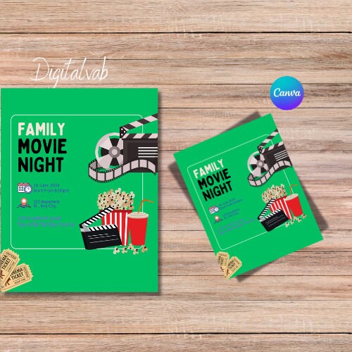 Family Movie Night Flyer, School Church Benefit Fundraiser Event Poster ...