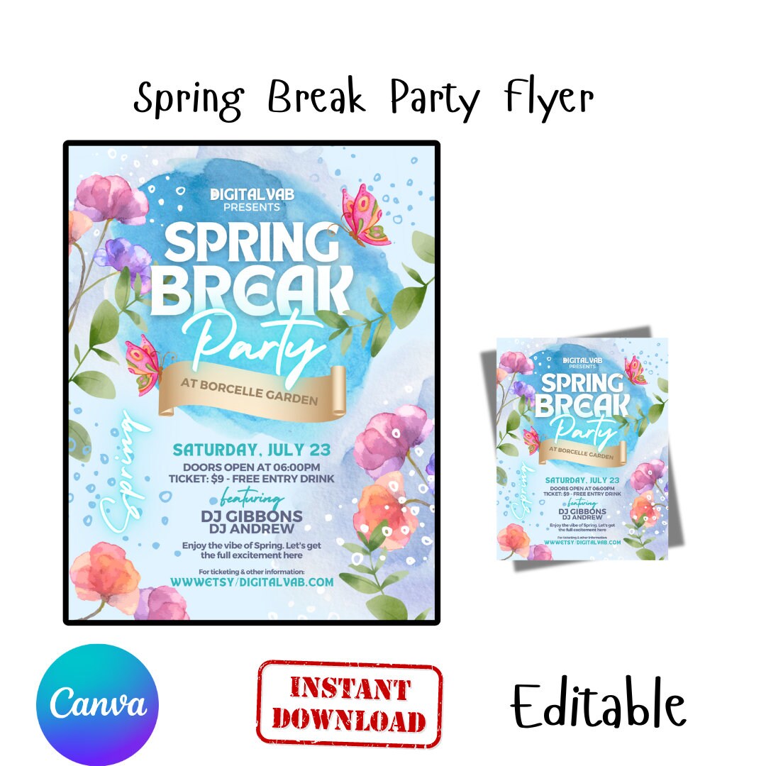 Spring Break Party Flyer ,tropical Spring Break Party,spring Fling ...