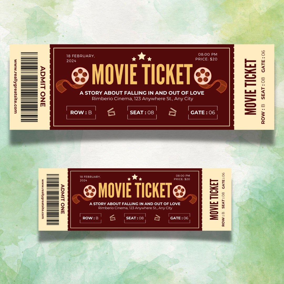 Movie Night Ticket , Movie Invitation, Ticket Template , Editable Canva ...