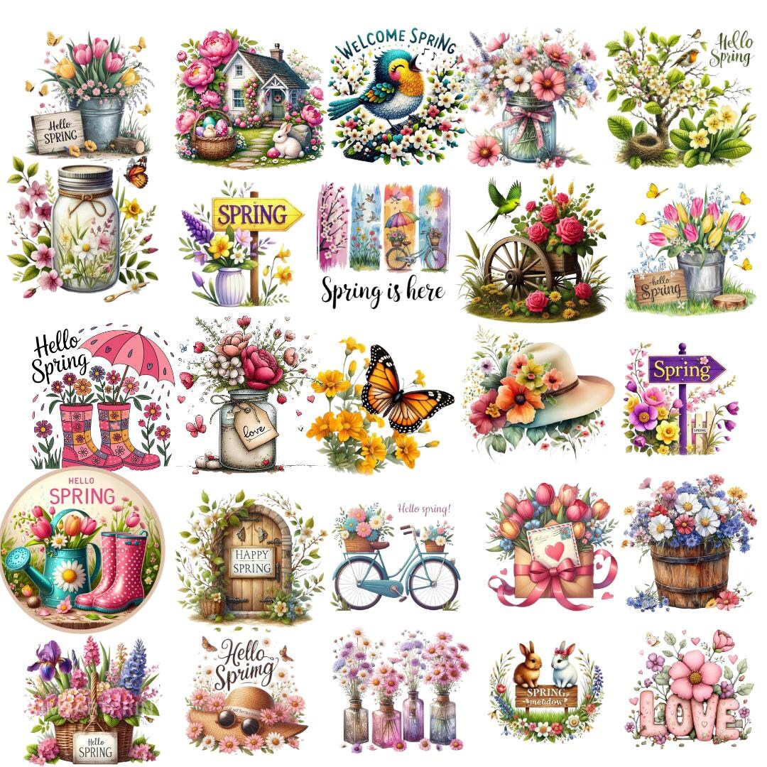 Watercolor Spring Clipart Bundle, Floral Bicycle Birdhouse Graphics ...