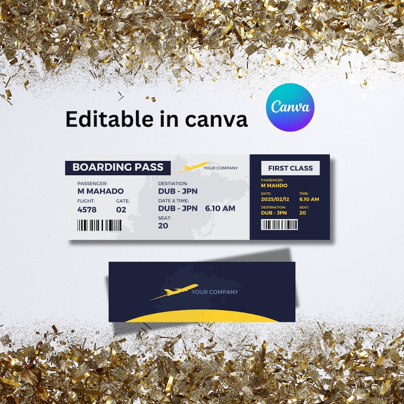 Editable Boarding Pass Template, Canva Boarding Pass, Customizable ...
