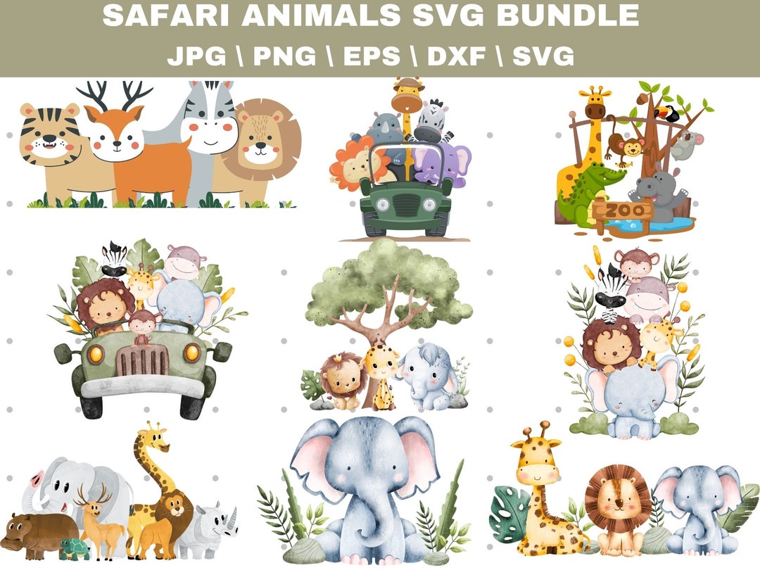 Safari Animals Svg,cut File,bundle,layered,giraffe,tropical Leaves ...