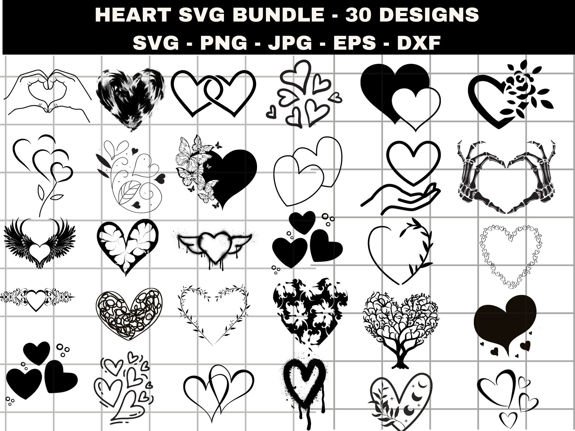 Heart SVG Bundle, Heart Clipart, Doodle Hearts, Valentines Svg, Hand ...