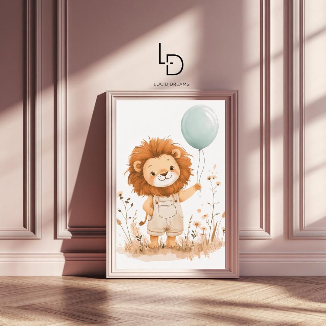 Braveheart Cub – Lion With Balloon Nursery Wall Art Poster Nursery Wall ...
