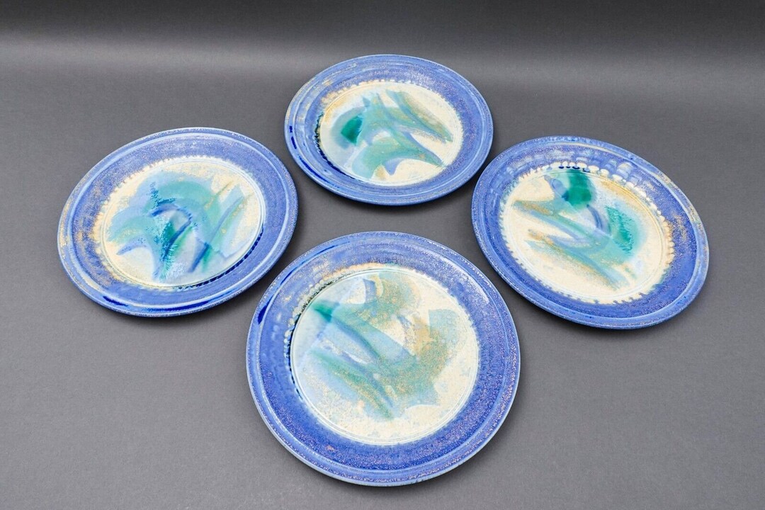 Edgecomb Potters Maine Blue Green Crystalline Glazed Pottery Dinner ...