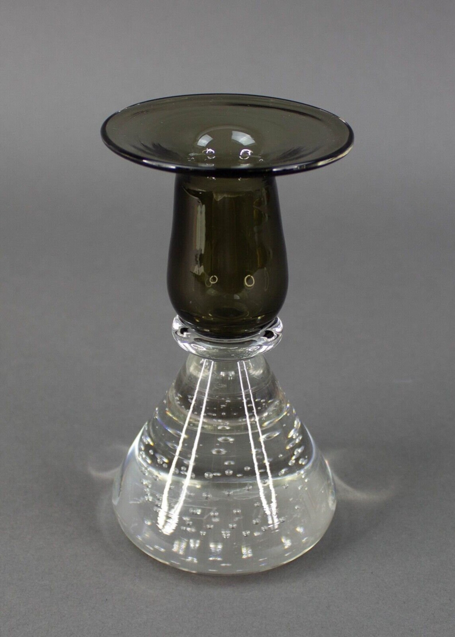 Blenko Glass Carl Erickson Smoke Controlled Bubble MCM Candlestick ...
