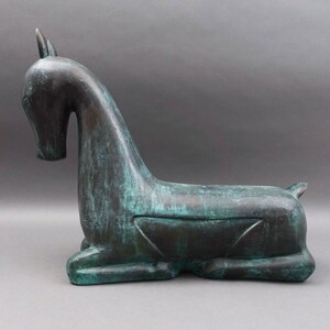 Maitland Smith Vintage Verdigris Bronze Recumbent Foal Statue Sculpture ...