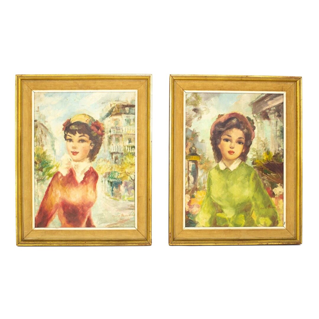 André Durand French Girl 1950s Portrait Landscape Oil Paintings on ...