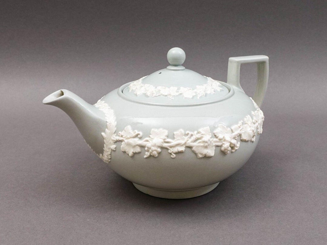 Wedgwood England Vintage Embossed Queensware Cream on Gray Teapot Rare ...