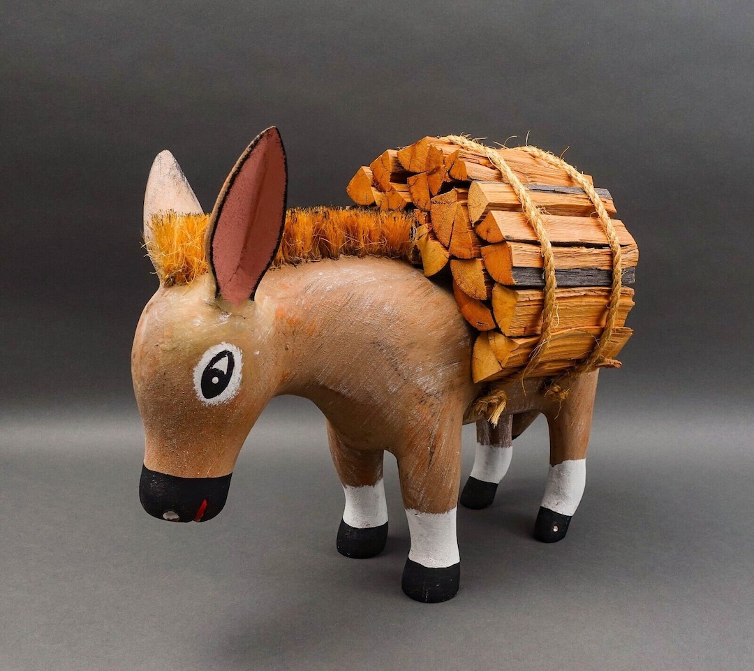 Hector Rascon Mexico Signed Rare 1990 Hand Carved Wood Folk Art Burro ...