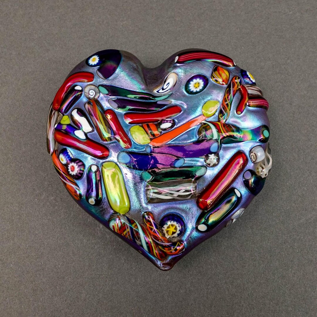 Bruce Fruend Signed Iridescent Millefiori Heart Hand Blown Art Glass ...